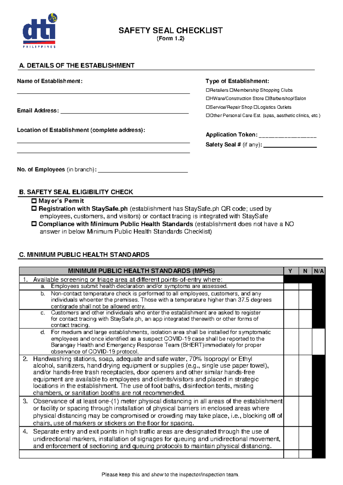 Module 4 - Safety Seal Checklist - Please keep this and show to the ...