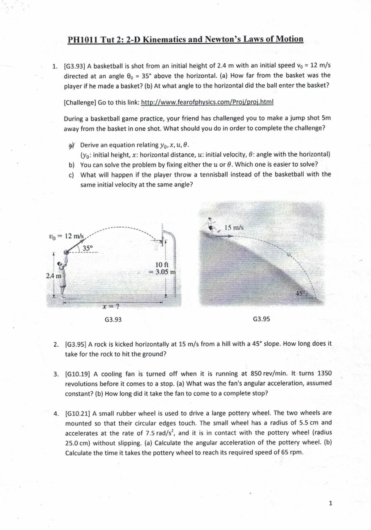 2015 ph1011 tutorial 2 solution - Bachelor of Science in Civil Engineering - Studocu