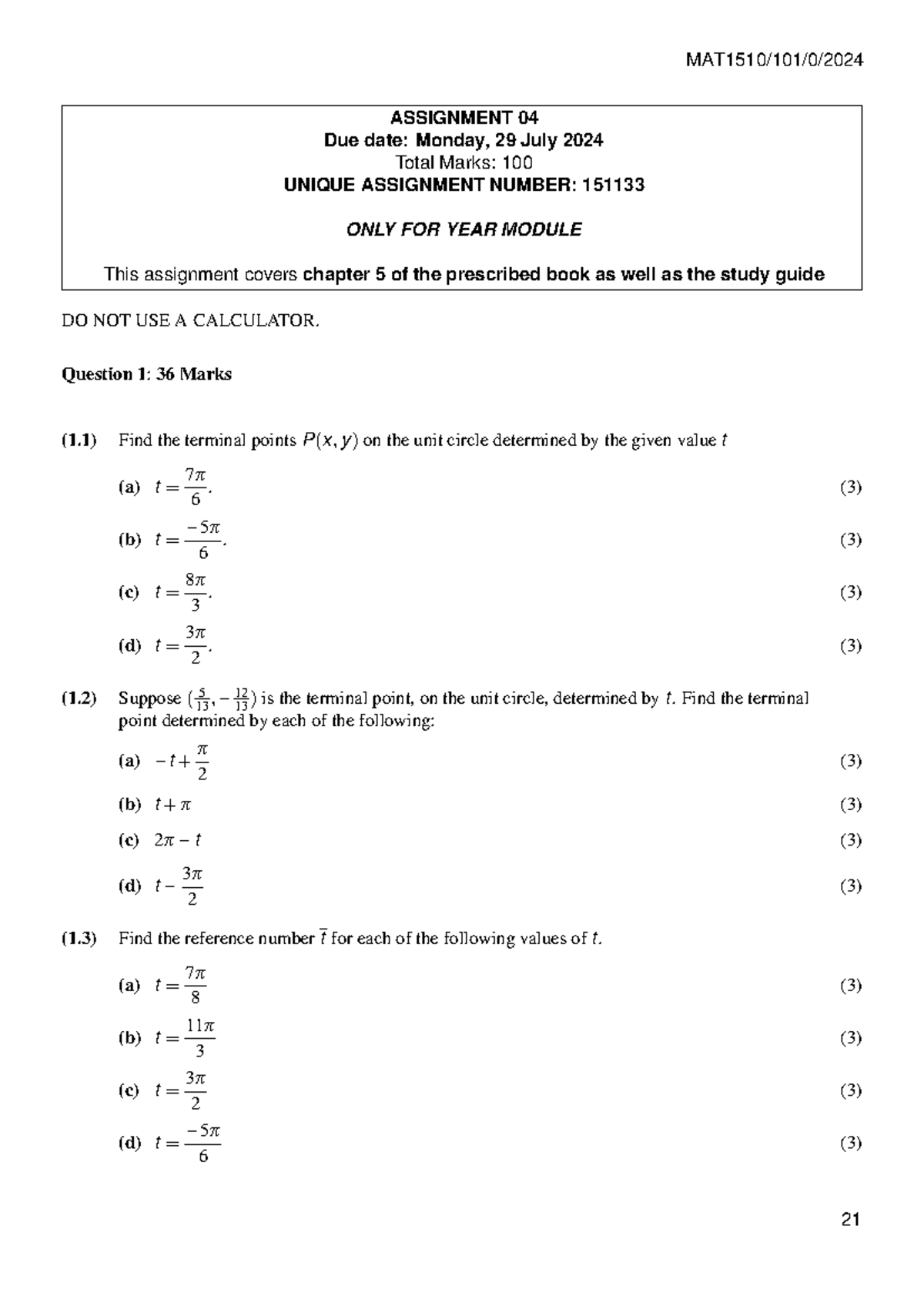 Assignment 04 - FOR PRACTISE FOR FUTURER EXAMS - ASSIGNMENT 04 Due date ...