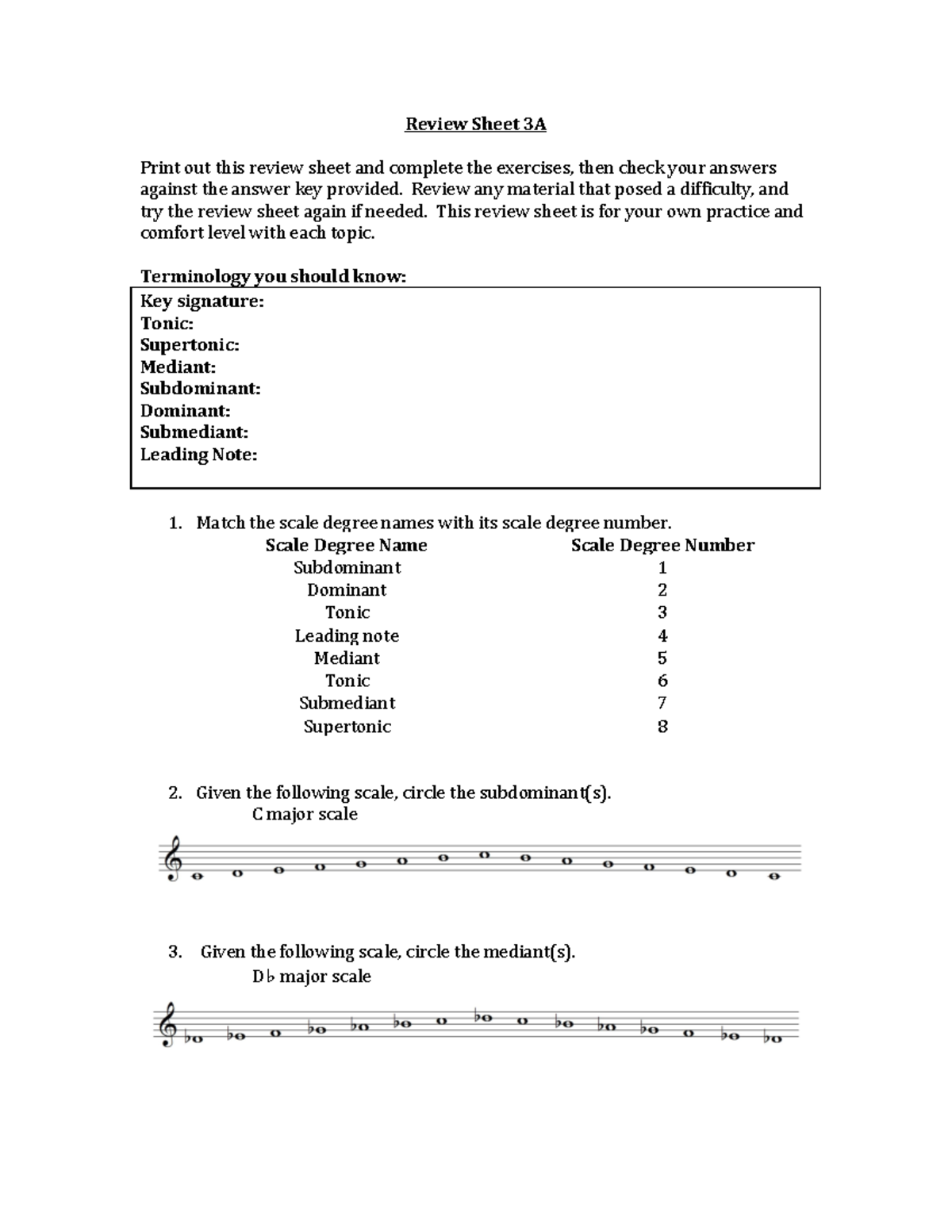 Review Sheet 3A: Intro to scales - **Review Sheet 3A ** Print out this ...