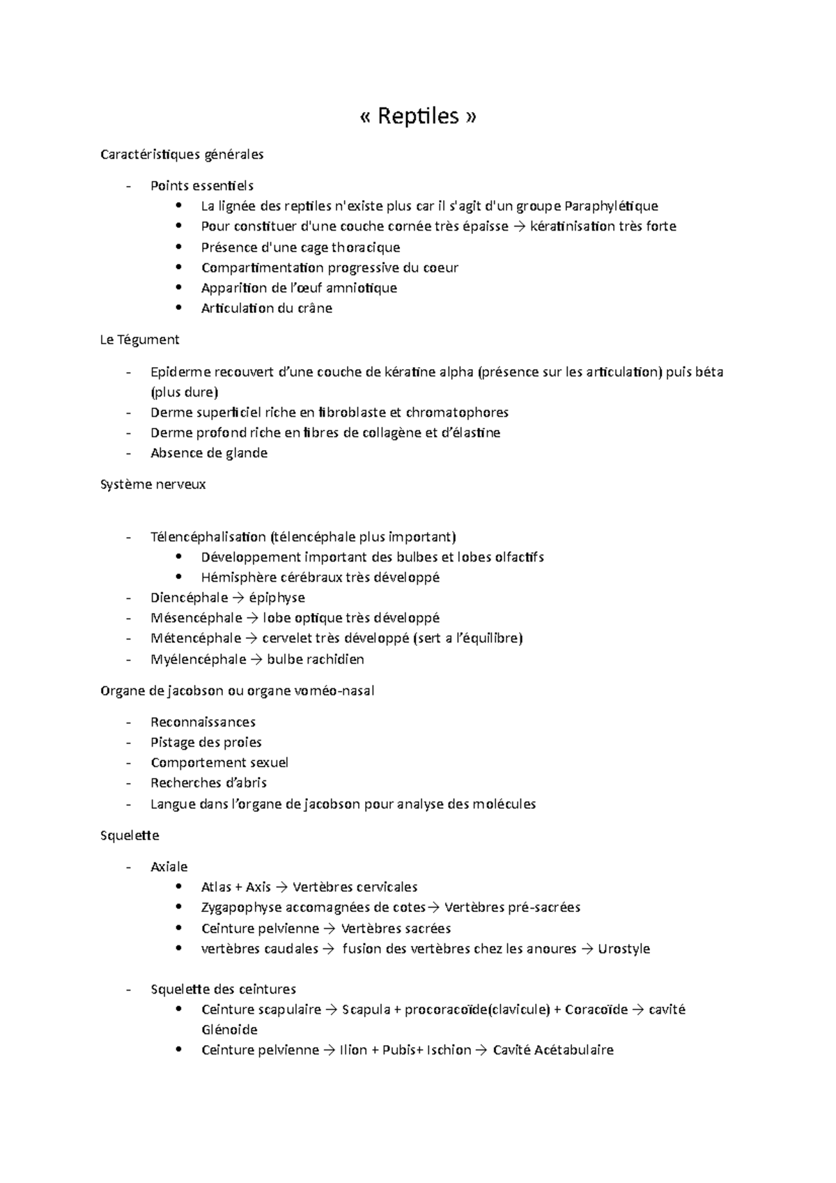 Fiche Les Reptiles - « Reptiles » Caractéristiques générales Points ...