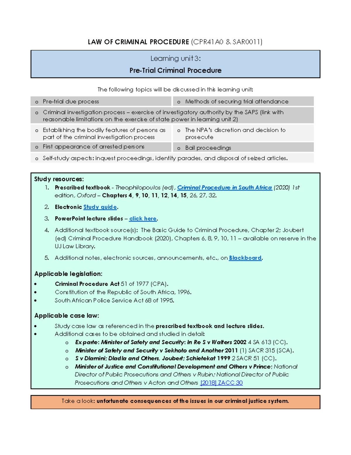 Unit 3. Pre-trial investigation e-handout - LAW OF CRIMINAL PROCEDURE ...