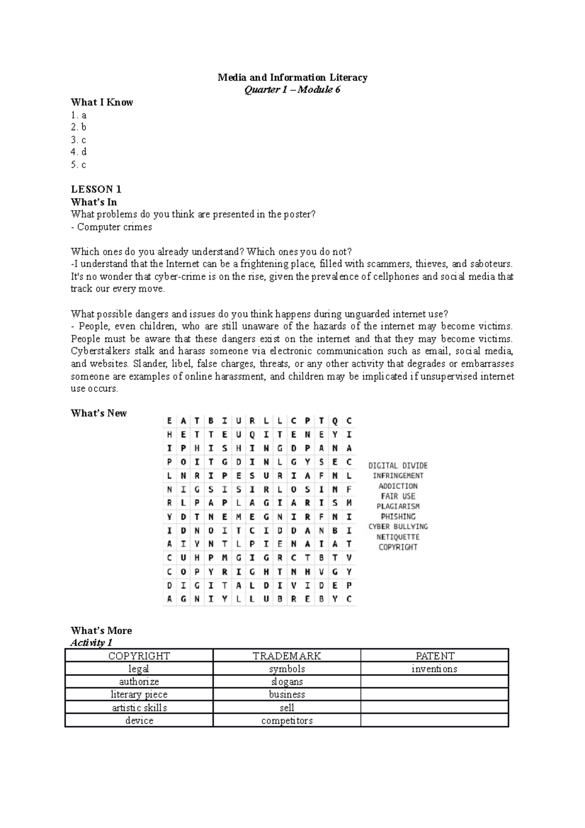 MIL mod 6 - mil module 6 - Media and Information Literacy Quarter 1 ...