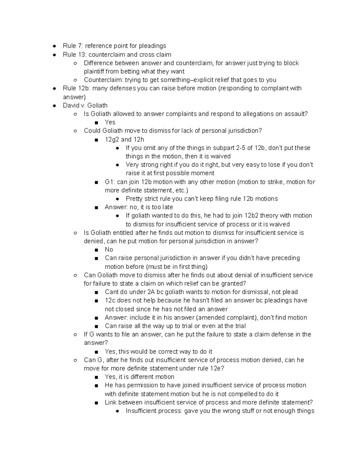 Civ pro 10 17 class notes - Rule 7: reference point for pleadings Rule ...