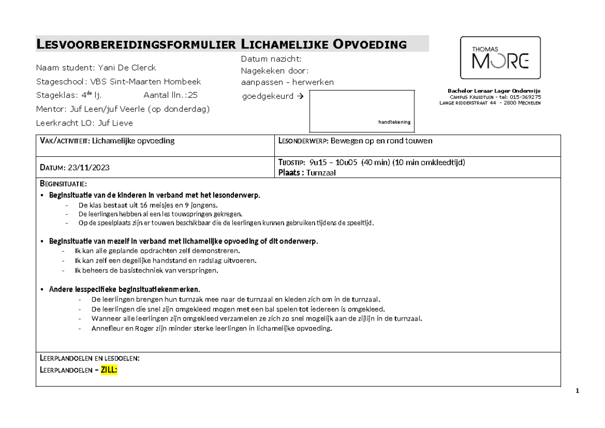 Blokstage 3 Lesvoorbereiding 2 LO Yani De Clerck ...