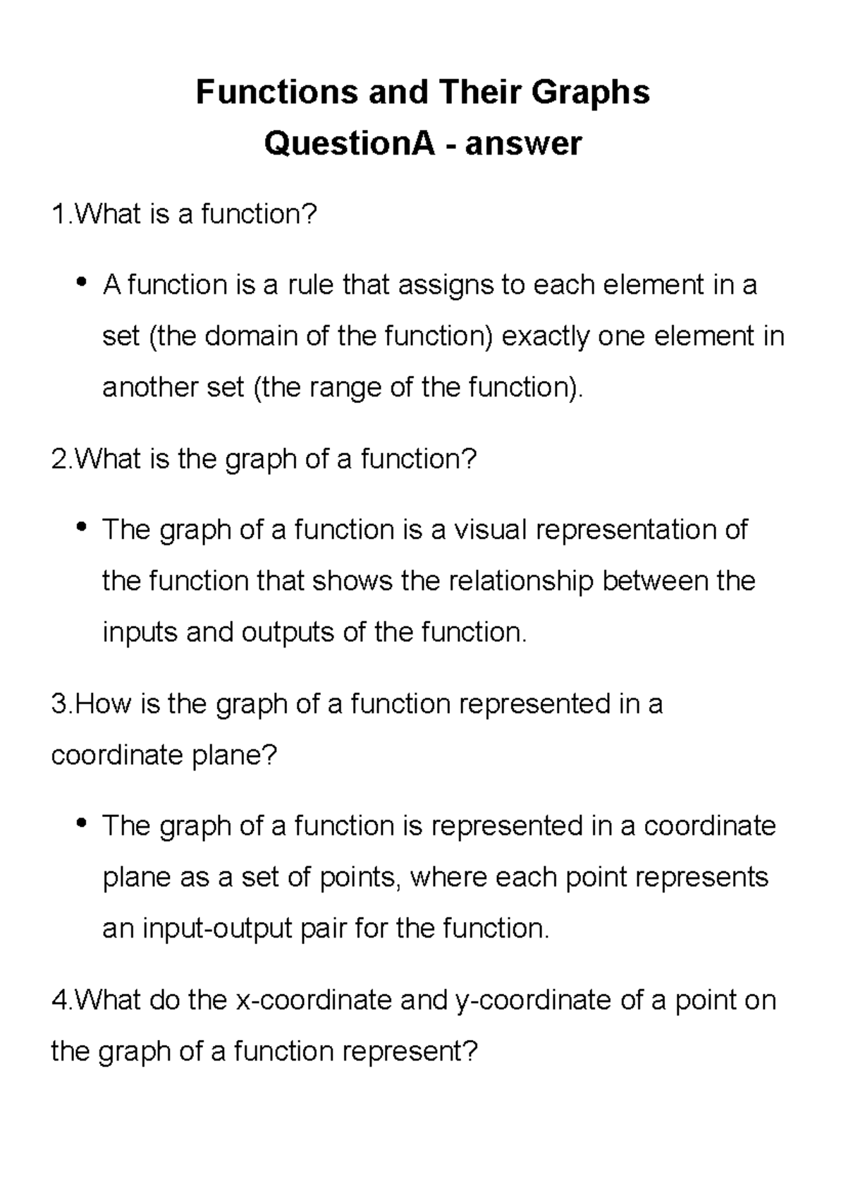 Functions and Their Graphs Question A - answer - Functions and Their ...