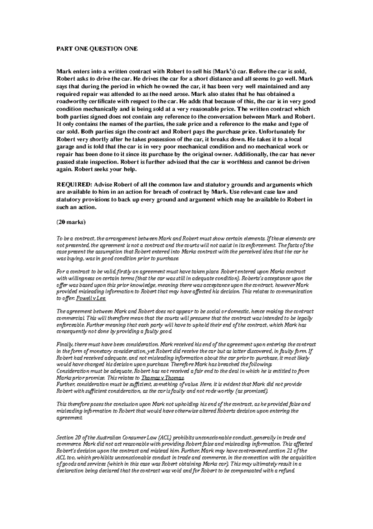 Exam 2017, questions and answers - PART ONE QUESTION ONE Mark enters ...