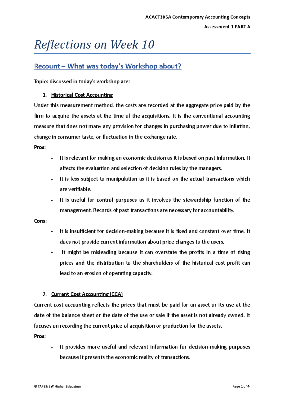 Reflections on Week 10 - Assessment 1 PART A Reflections on Week 10 ...