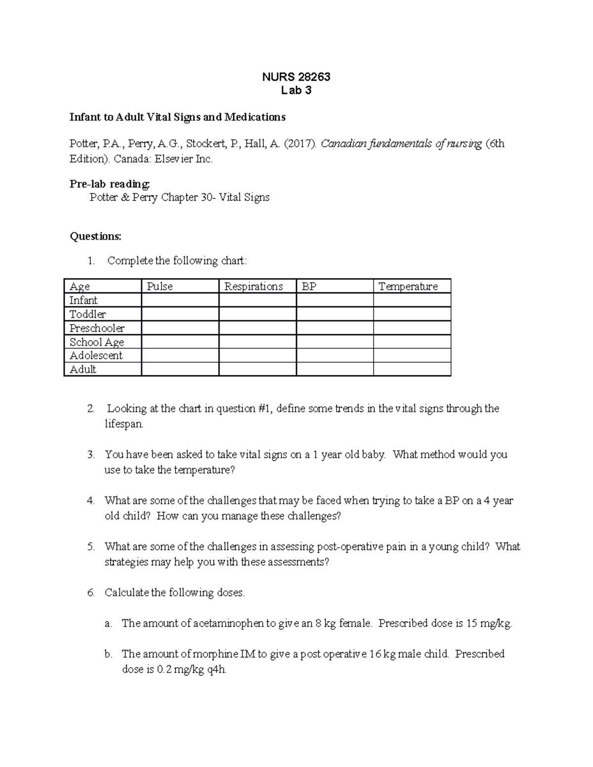 Module 6- Paediatrics Pre- Lab Reading - NURS 28263 Lab 3 Infant to ...