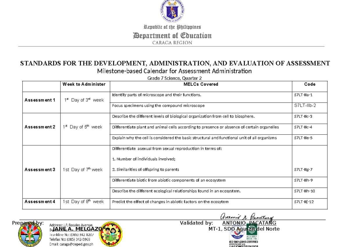 S7 Q2 Calendar - STANDARDS FOR THE DEVELOPMENT, ADMINISTRATION, AND ...