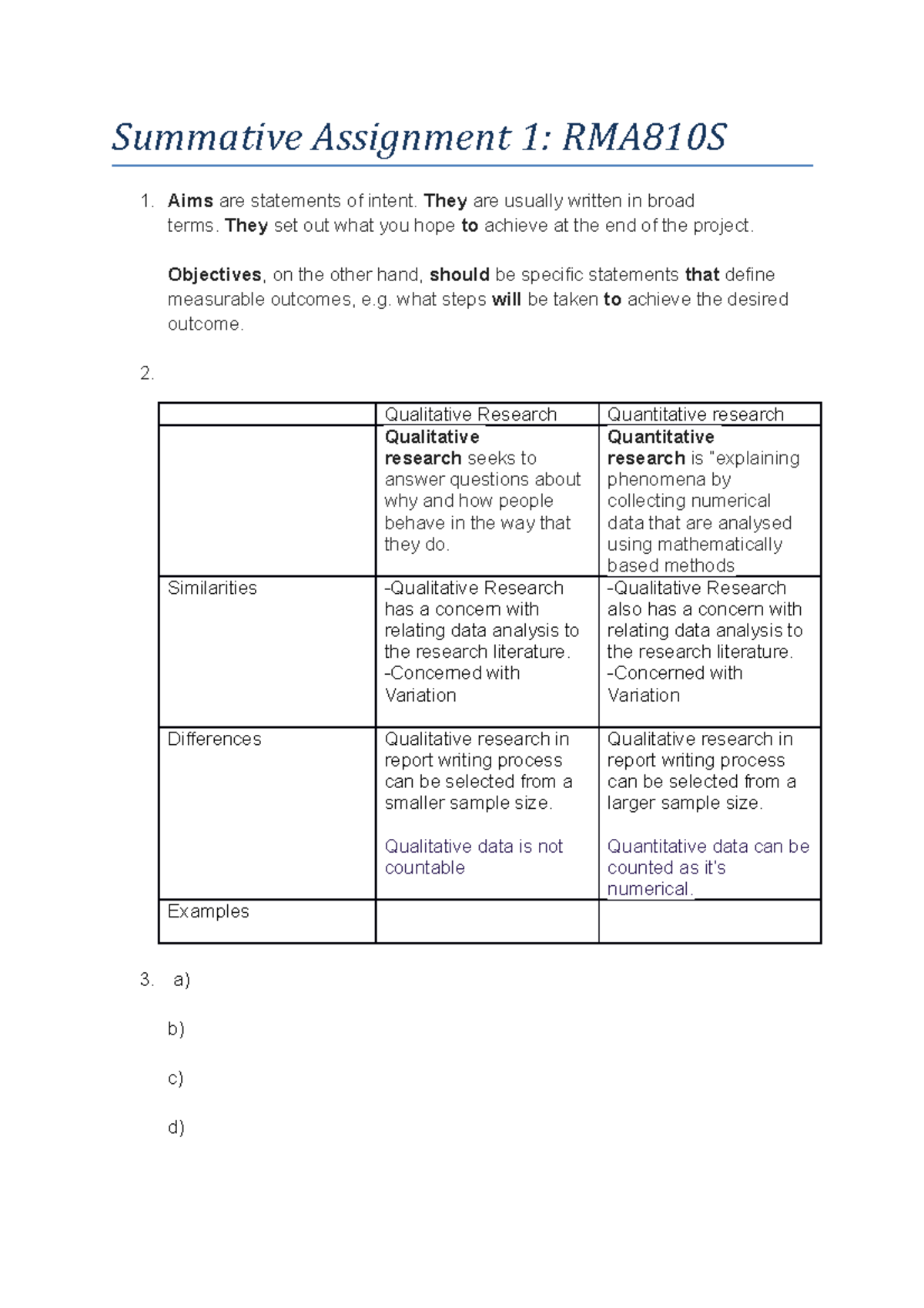 Formative Assignment - Summative Assignment 1: RMA810S Aims are ...