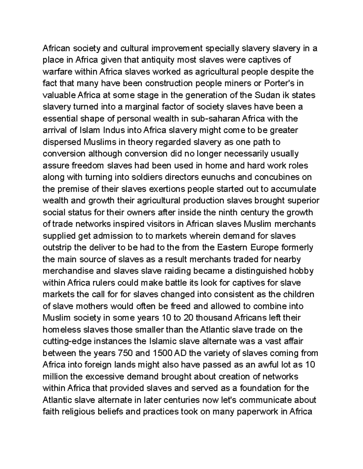 Hist 2321 African Society and Cultural Development Slavery and Religion ...