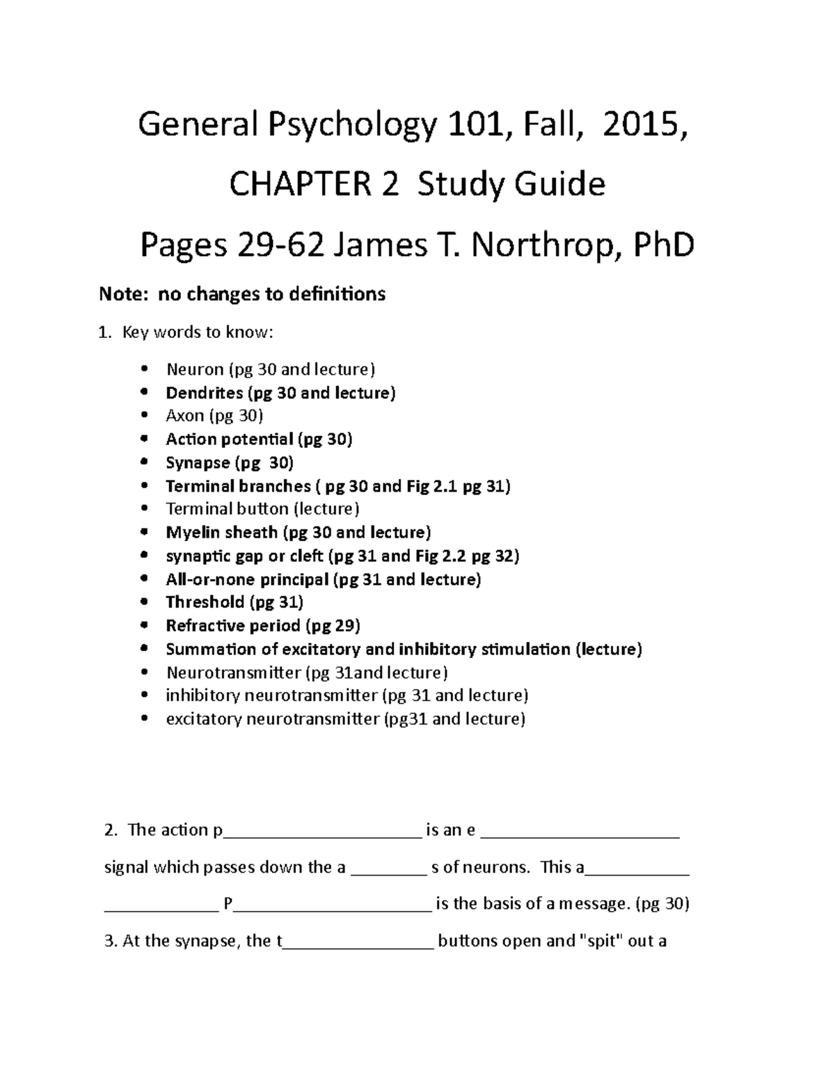 Chapter 2SG- 29-61 - General Psychology 101, Fall, 2015, CHAPTER 2 ...
