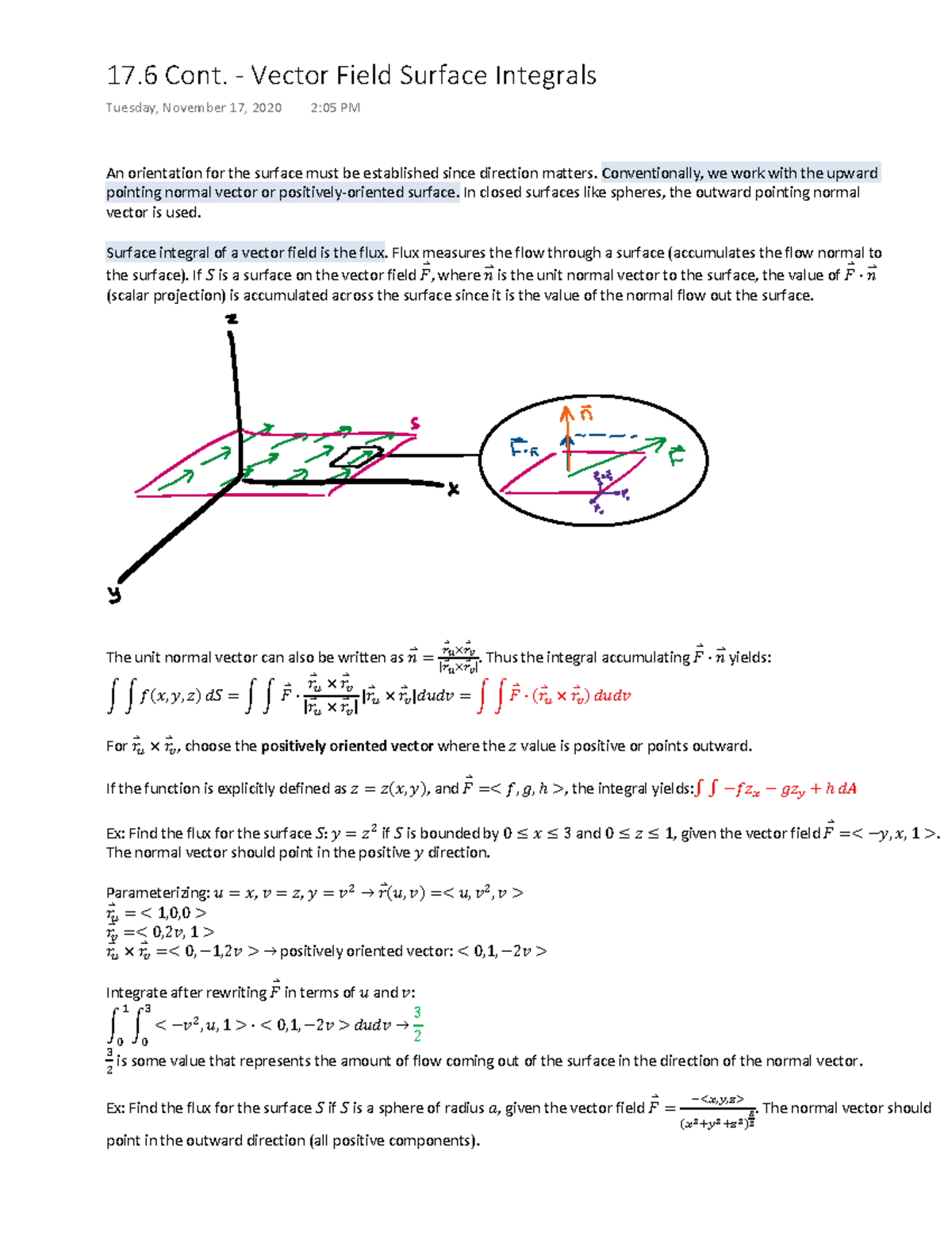 17.6b - Vector Field Surface Integrals - - Studocu