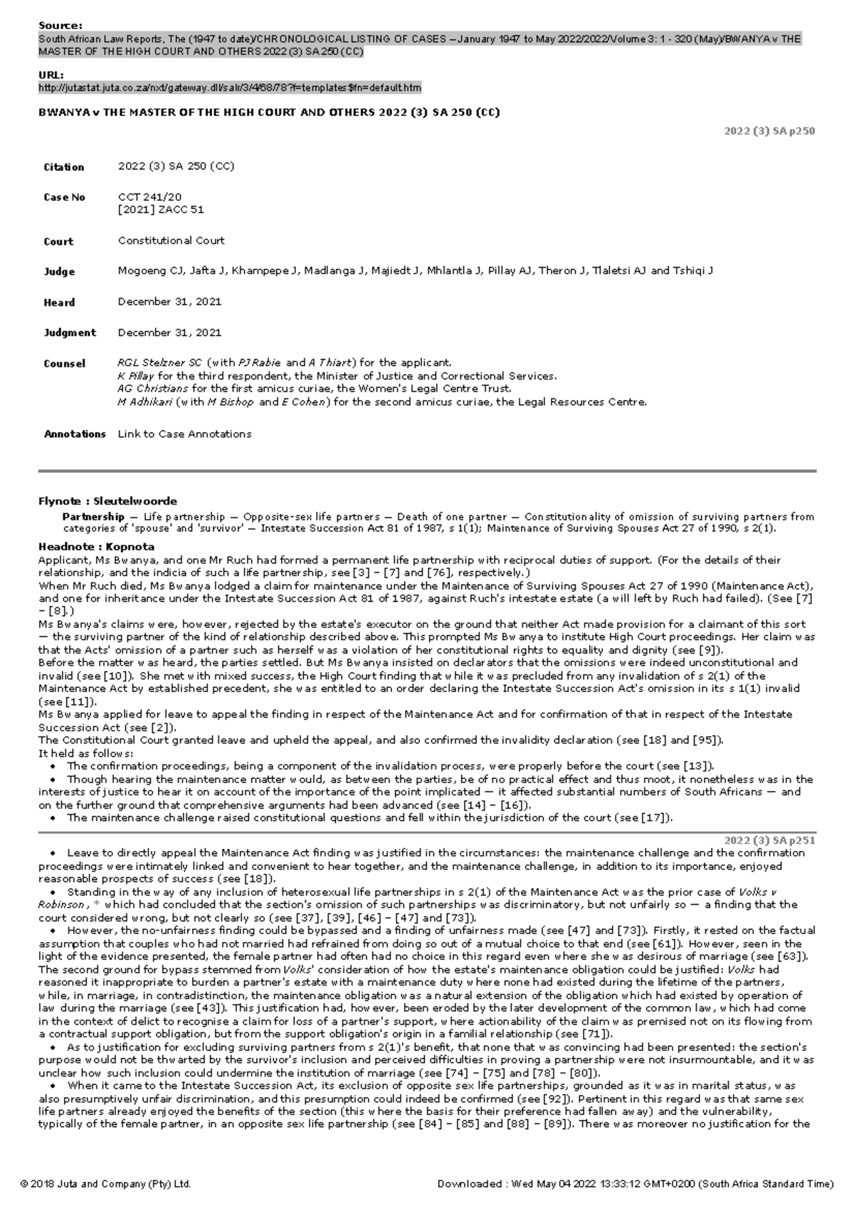 Bwanya v THE Master OF THE HIGH Court AND Others 2022 (3) SA 250 (CC ...