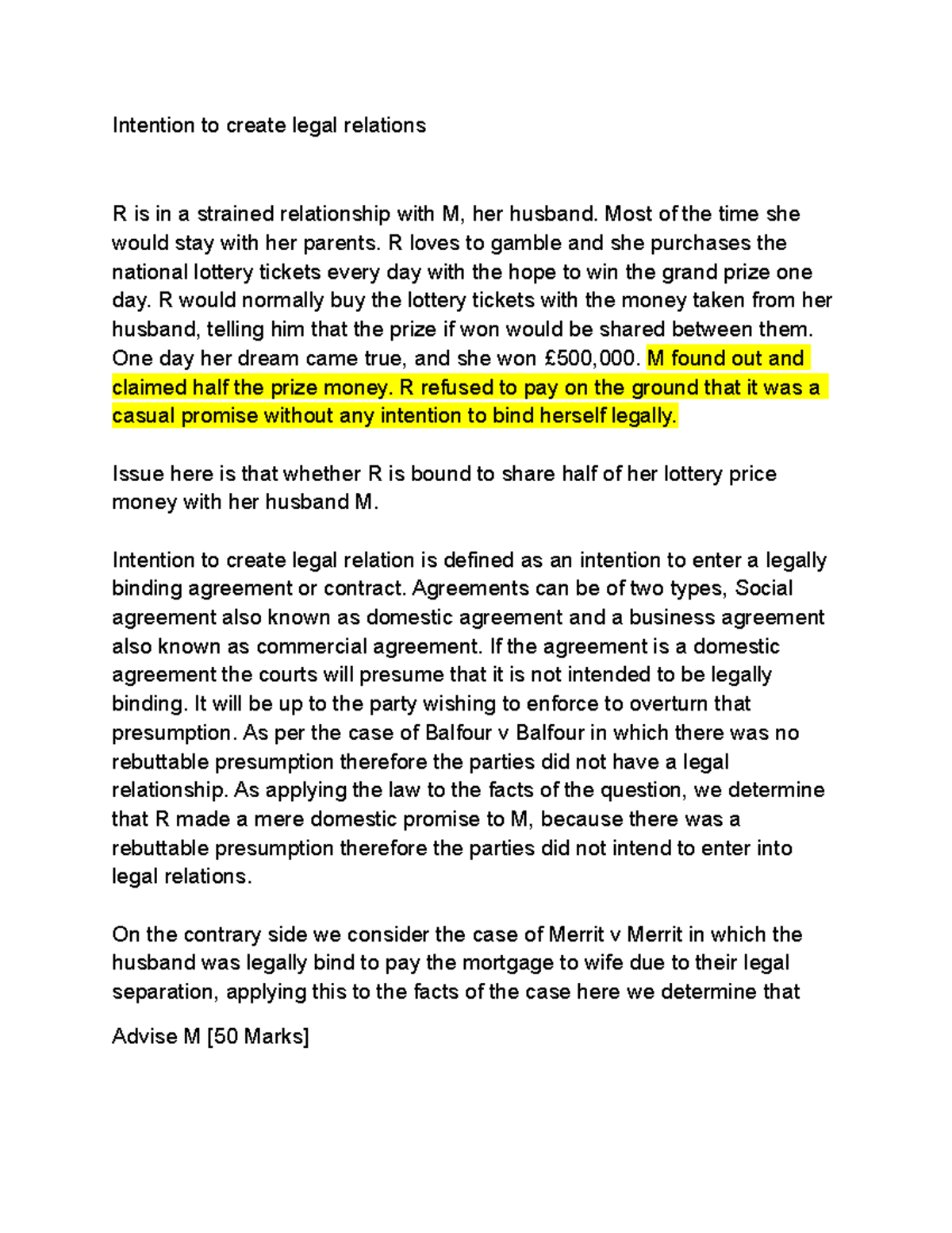 Intention to create legal relations aiamnnnnn - Intention to create ...