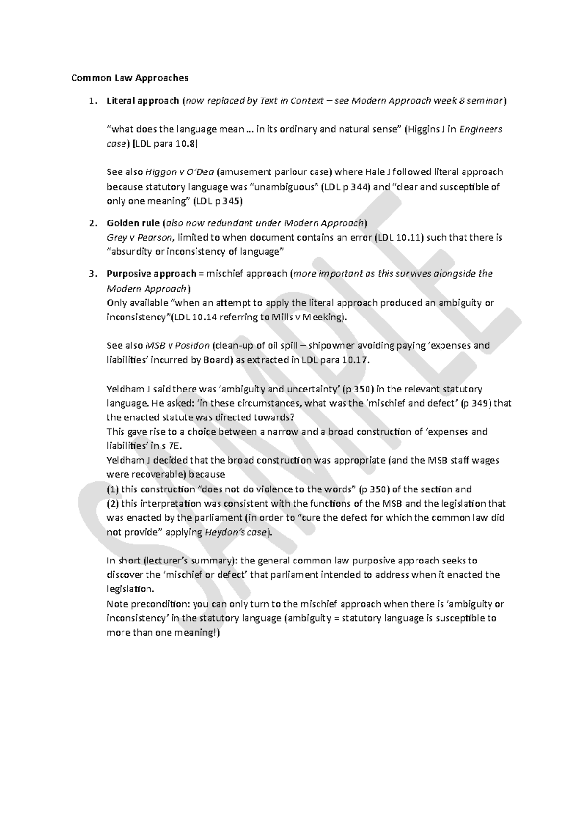 Sample Summary for Common Law Approaches 2023 JJ - Common Law ...