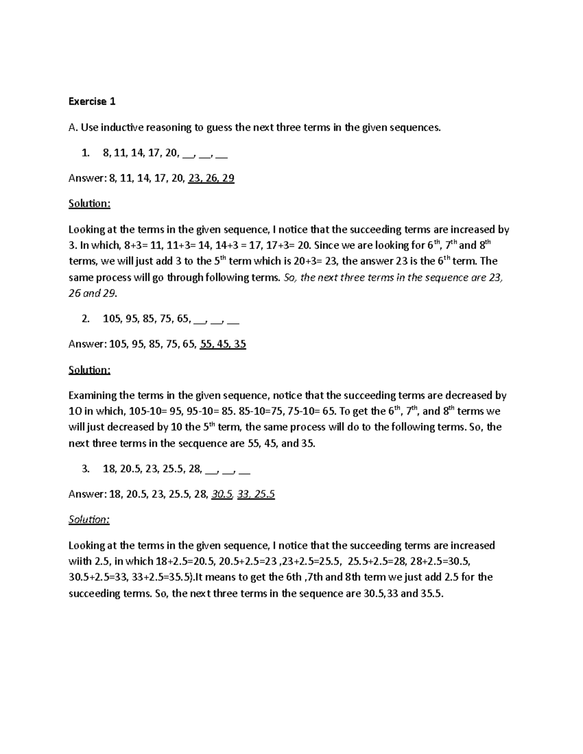 BEED 1A MMW- Teddy Tesoro - Exercise 1 A. Use inductive reasoning to ...