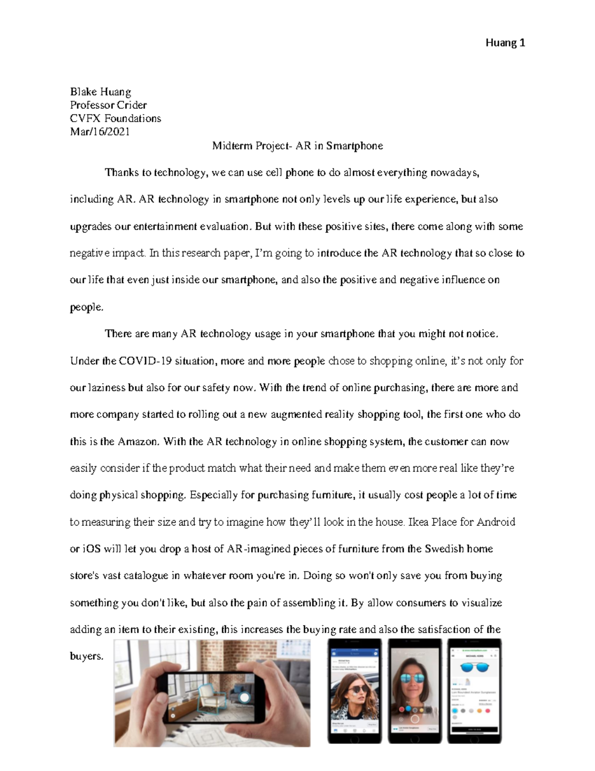 AR Technology in Smartphone - Blake Huang Professor Crider CVFX ...