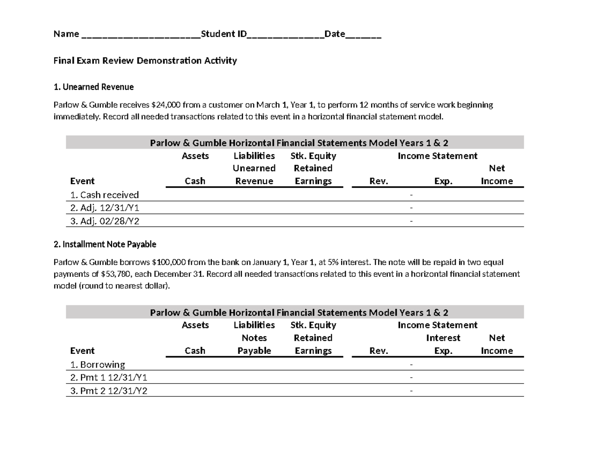 Entrance Exam Review Student Packet - Name ________________Student ID ...