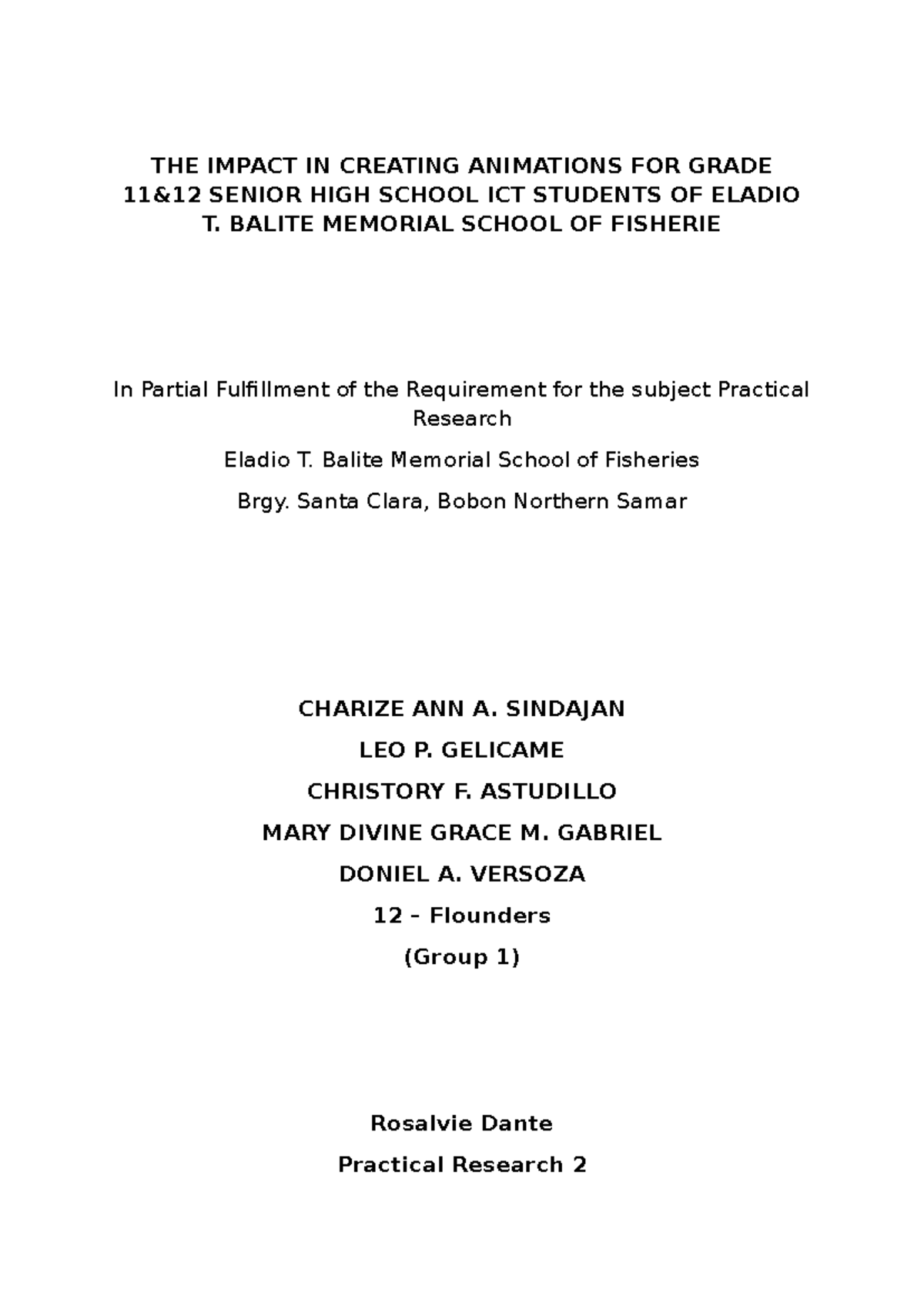 Research 1 - THE IMPACT IN CREATING ANIMATIONS FOR GRADE 11&12 SENIOR ...