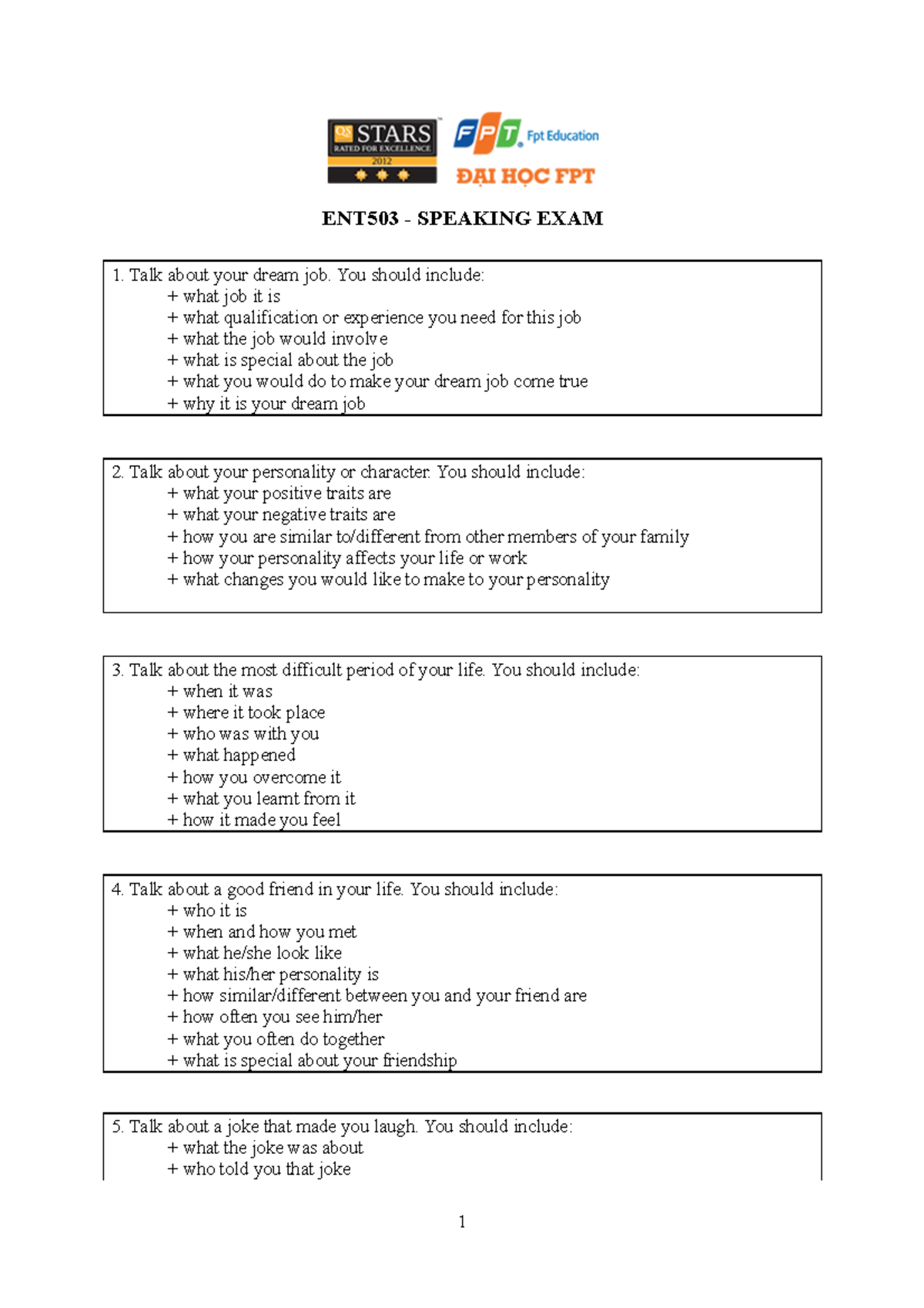 ENT503 Topics For Speaking Exam 1 ENT 503 SPEAKING EXAM Talk About ent503-topics-for-speaking-exam-1-ent-503-speaking-exam-talk-about