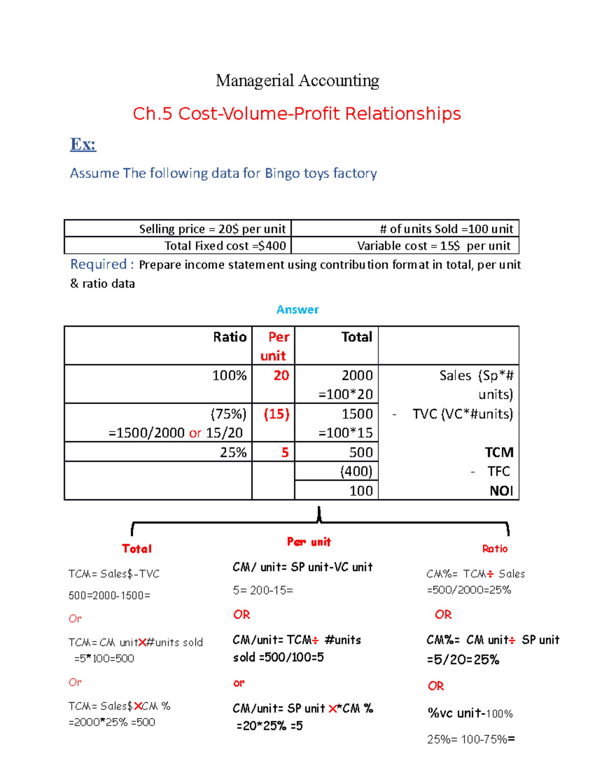 CVP Ratios - Managerial Accounting Ch Cost-Volume-Profit Relationships Ex: Assume The following ...