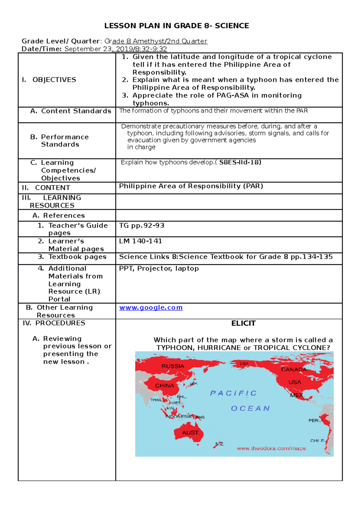 PAR - Lesson plan second quarter grade 8 - LESSON PLAN IN GRADE 8 ...