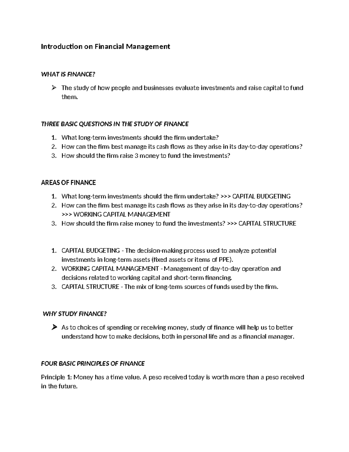 Introduction on Financial Management - THREE BASIC QUESTIONS IN THE ...