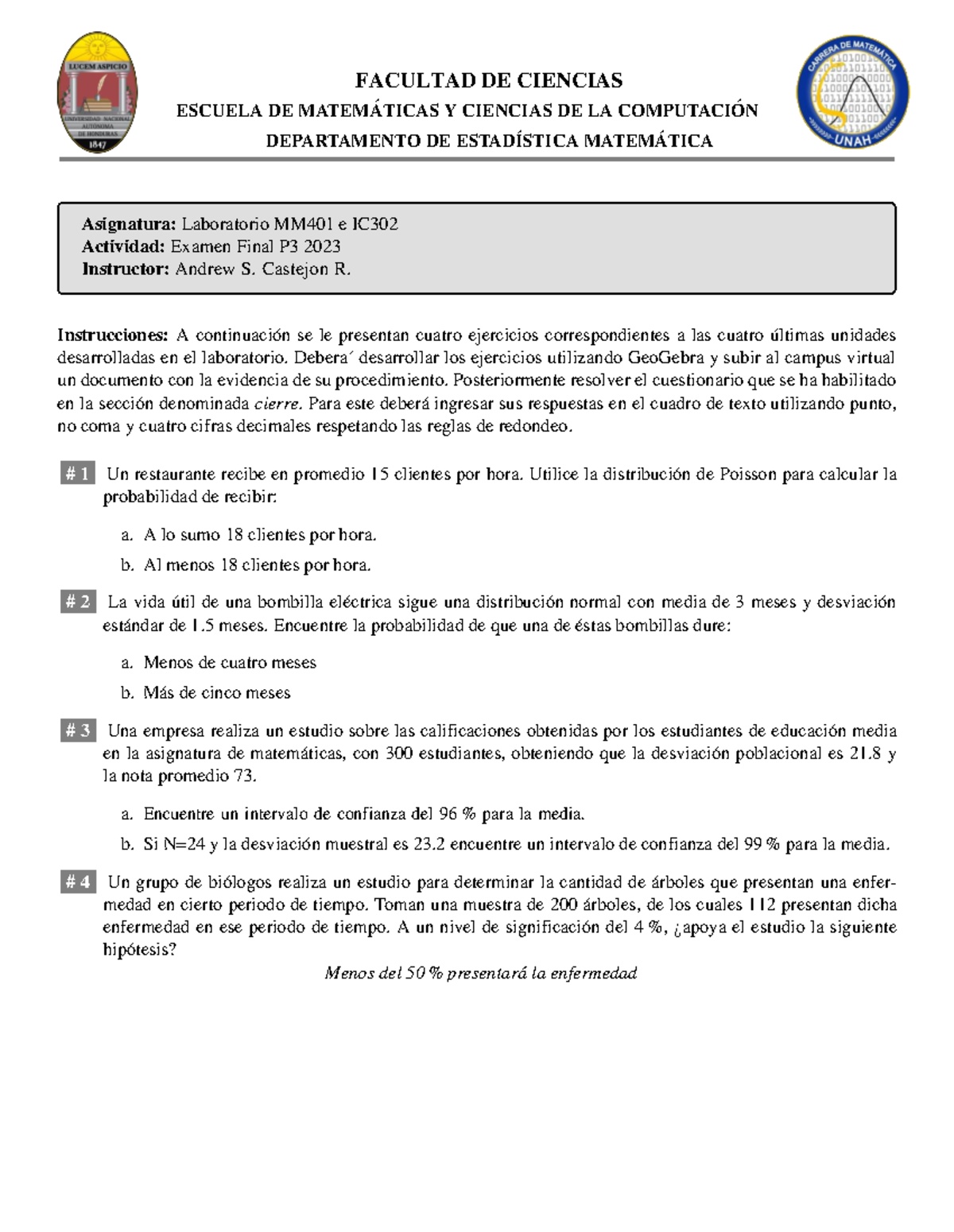 Examen Final de Lab MM 401 1 - Asignatura: Laboratorio MM401 e IC ...