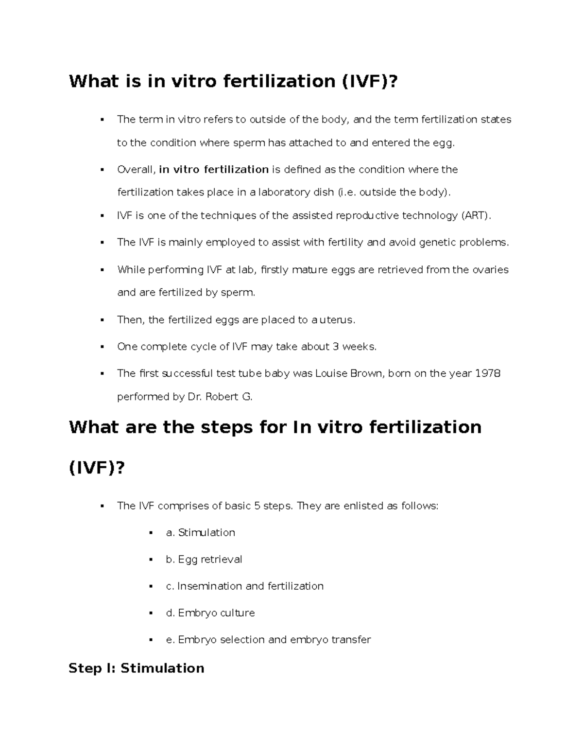 Biology Science 82 - What is in vitro fertilization (IVF)? The term in ...