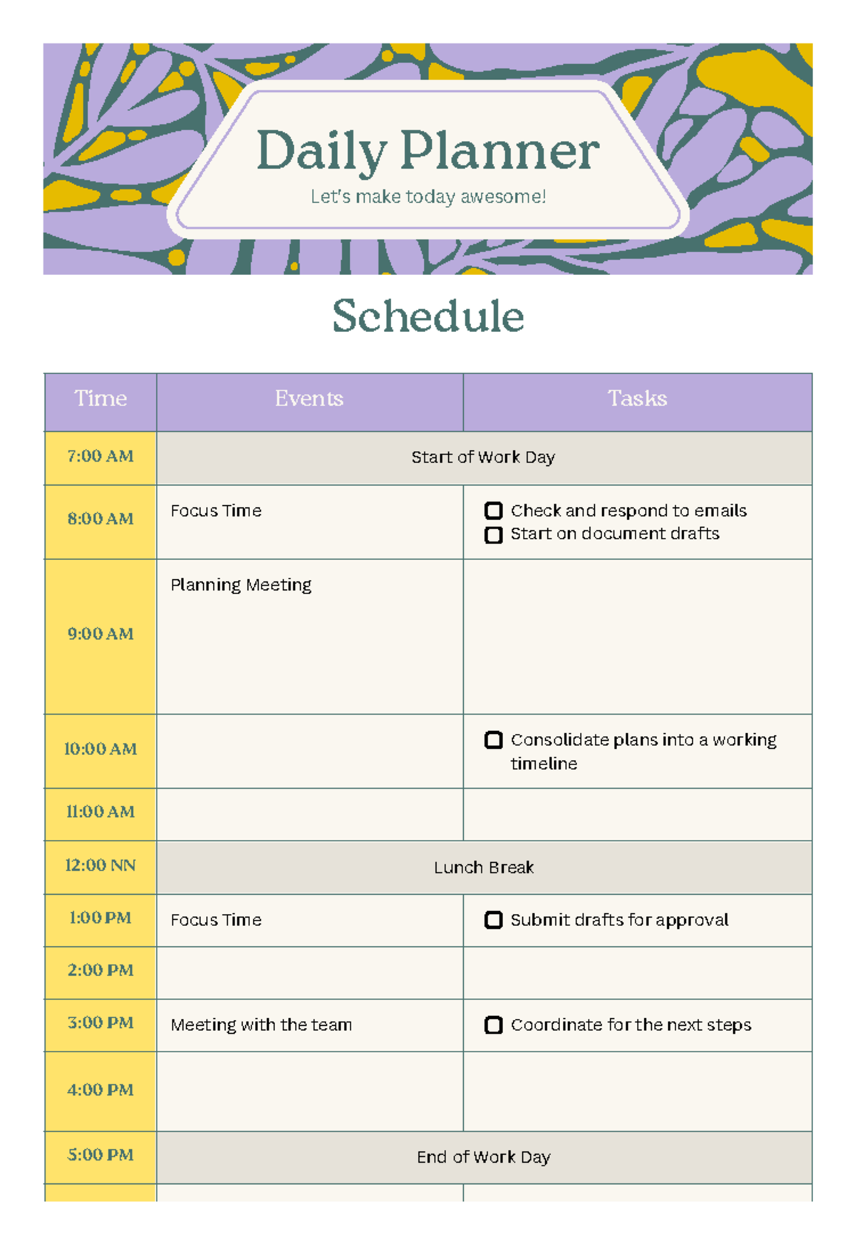 Daily Planner Doc in Pastel Purple Pastel Yellow Teal Fun Patterns ...