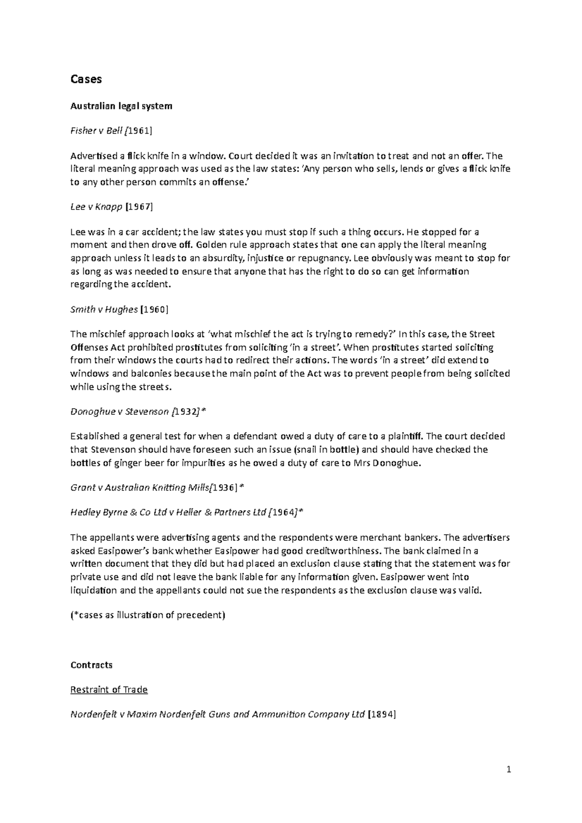 Case List - Summary of key points of important cases used in exams ...