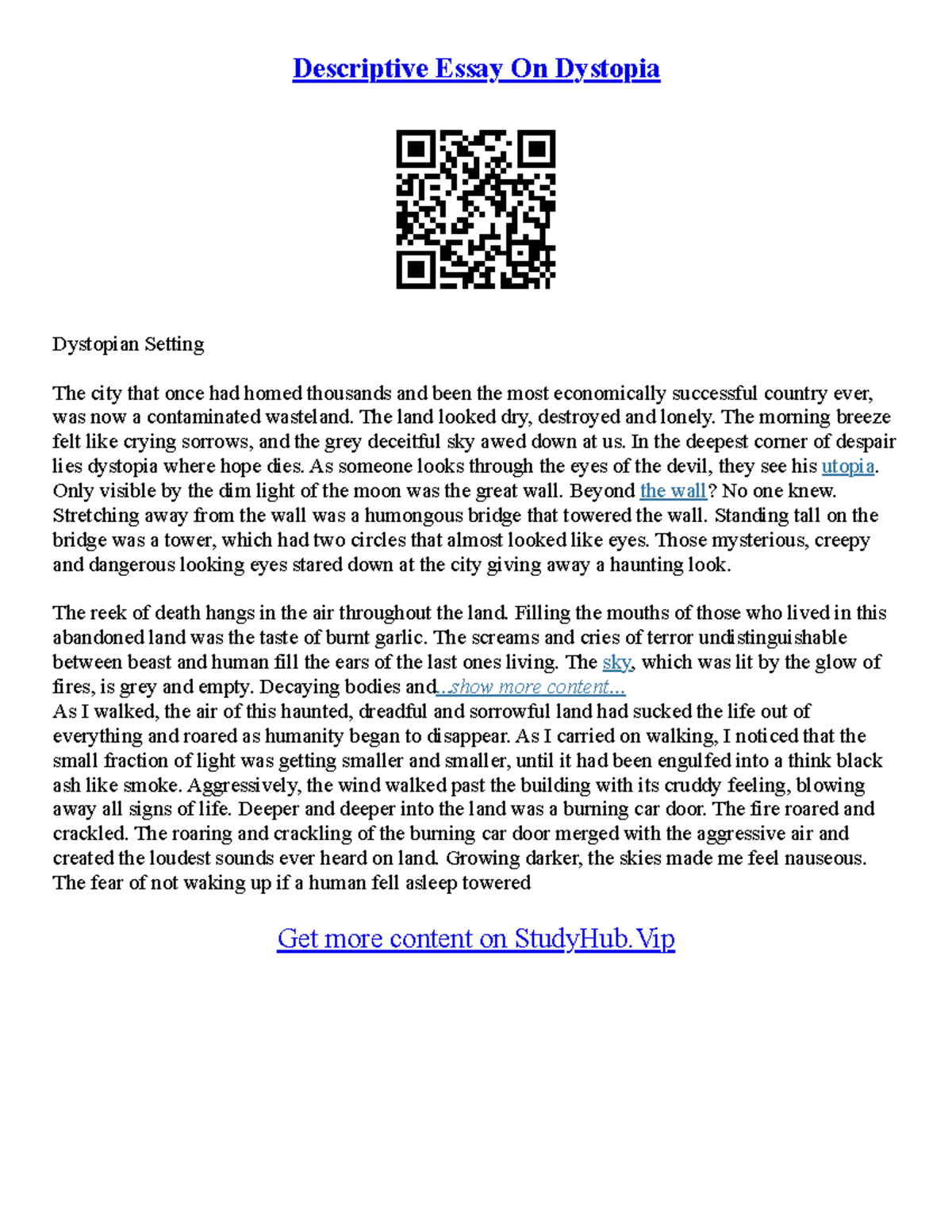 Samples Of Descriptive Essays - Descriptive Essay On Dystopia Dystopian ...
