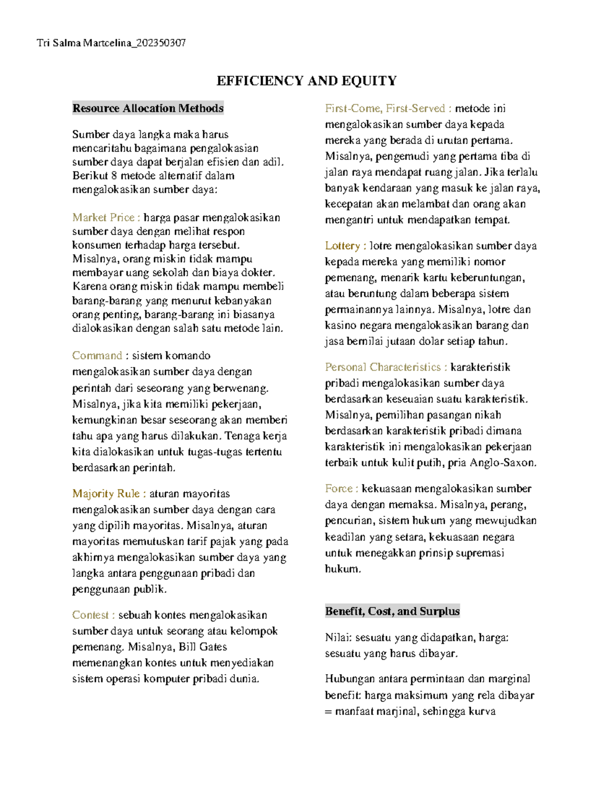 Resume Chapter 5 efficiency and equity - Chapter 6 - EFFICIENCY AND EQUITY Resource Allocation ...