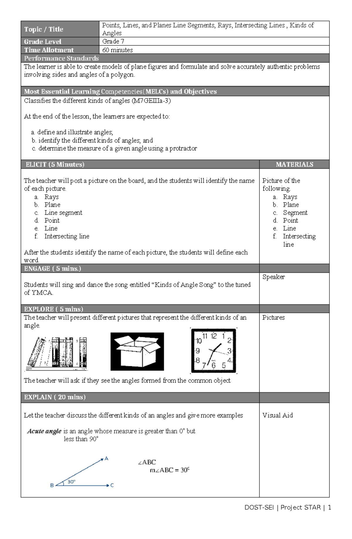 7Es Classifies Different Kinds OF Angles - Topic / Title Points, Lines ...