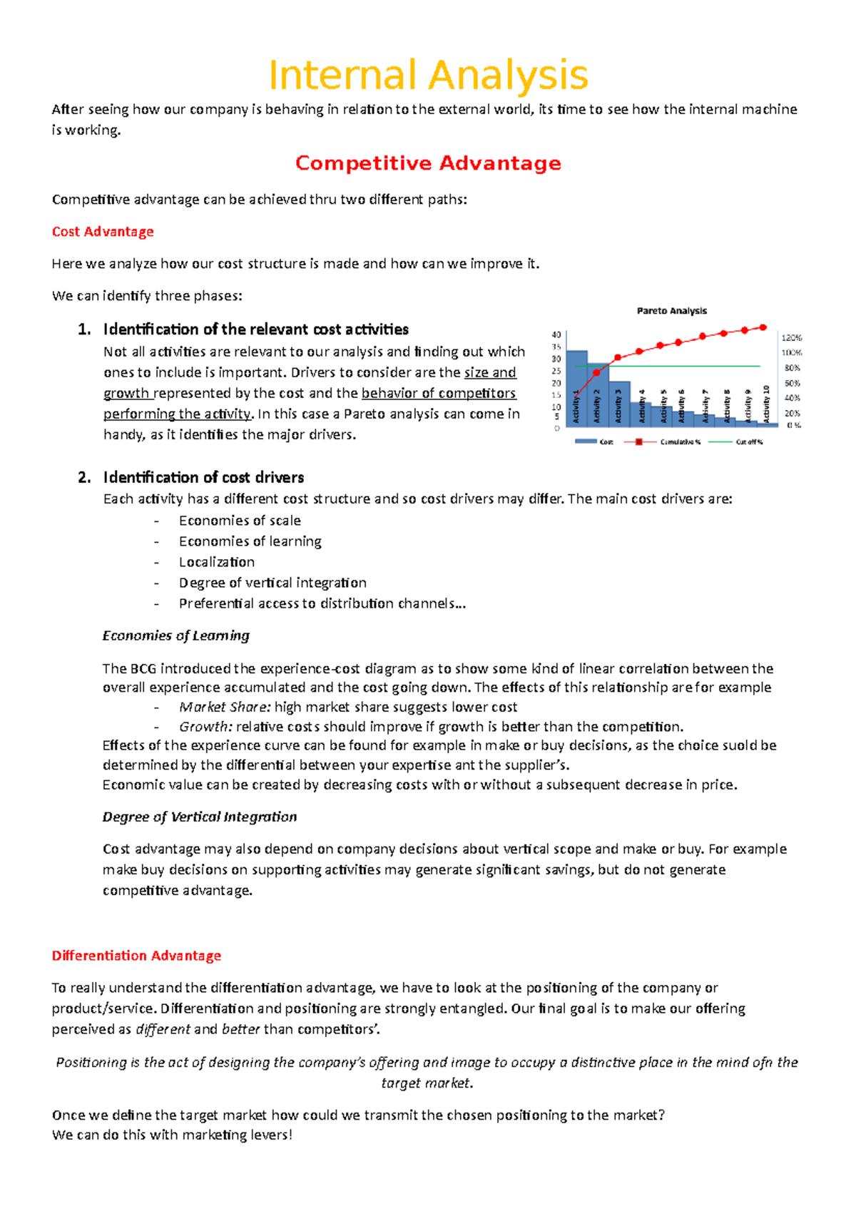 Internal Analysis and SWOT - Internal Analysis After seeing how our ...