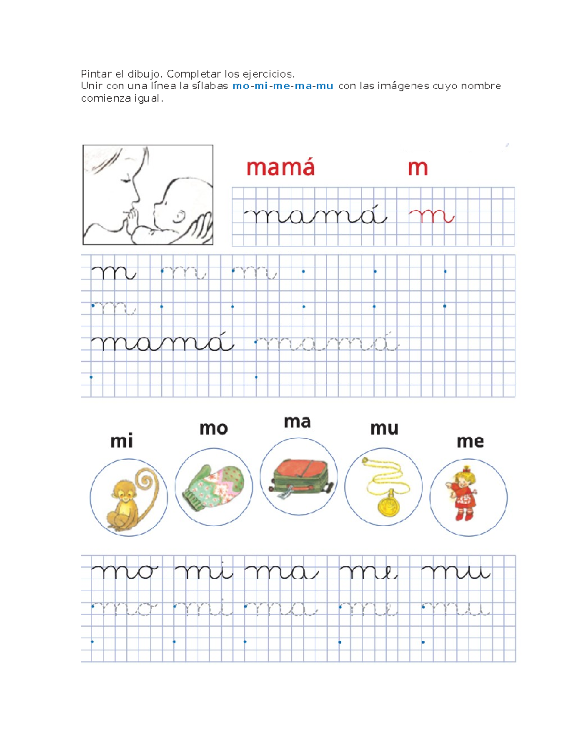 GUIA Nº4 MAMA - escritura - CURRÍCULO Y EVALUACIÓN - Pintar el dibujo ...