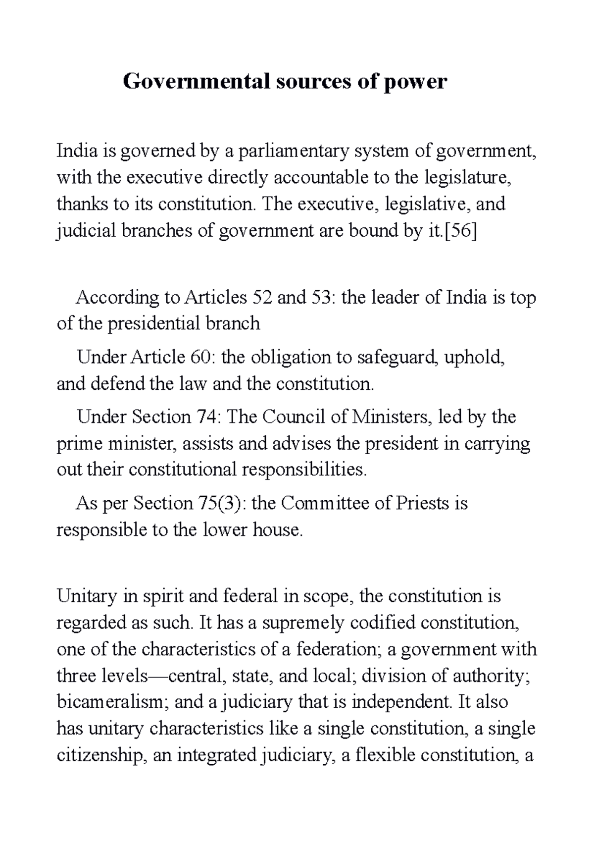 Governmental sources of power - The executive, legislative, and ...