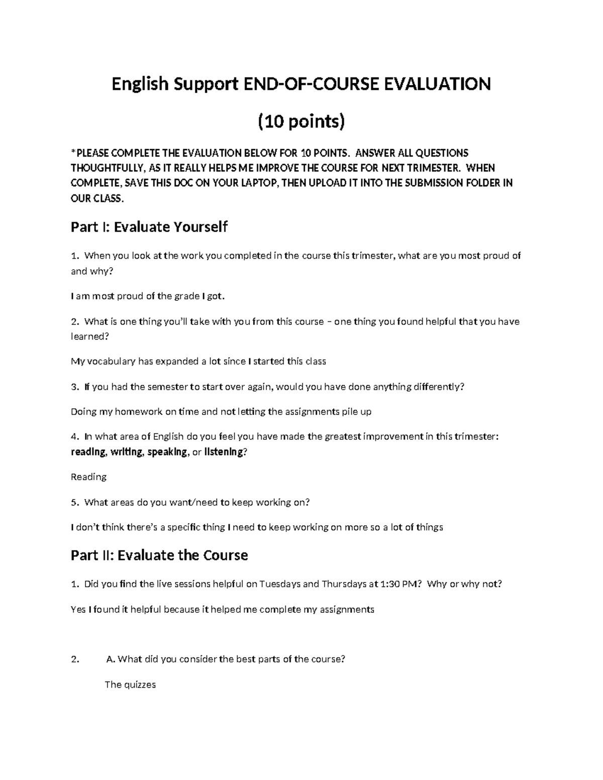 ELD END-OF- Course Evaluation, Tri 2 and 3 (1) - English Support END-OF ...