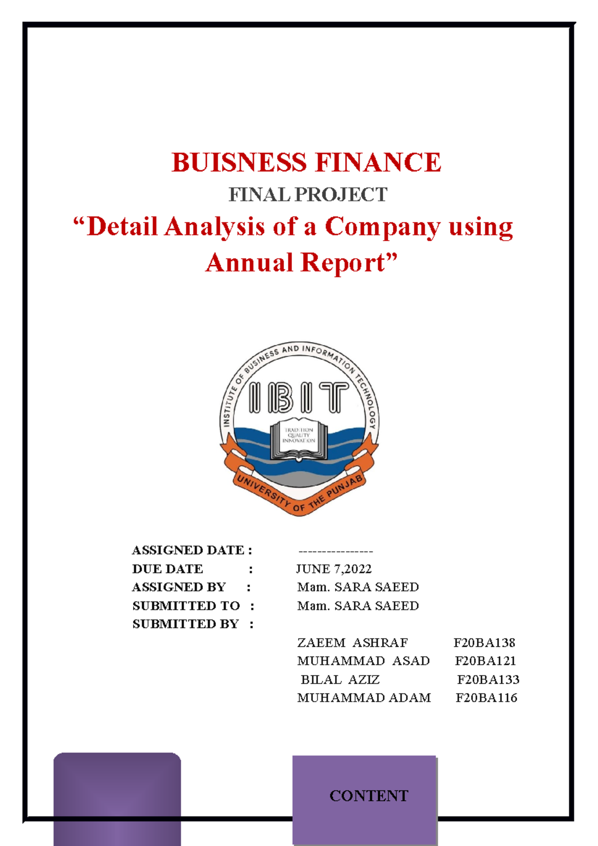 Business Finance Final Project FILE - BUISNESS FINANCE FINAL PROJECT ...