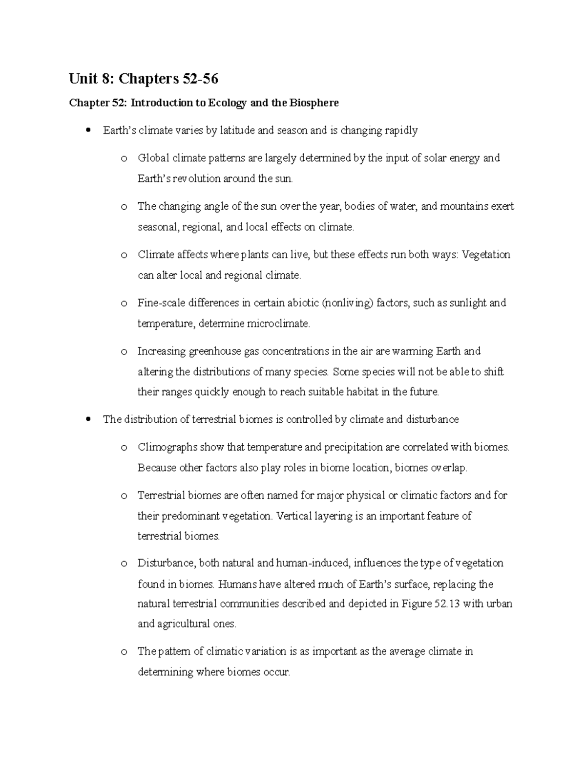Biology Unit 8 Notes Unit 8 Chapters 52 Chapter 52 Introduction To