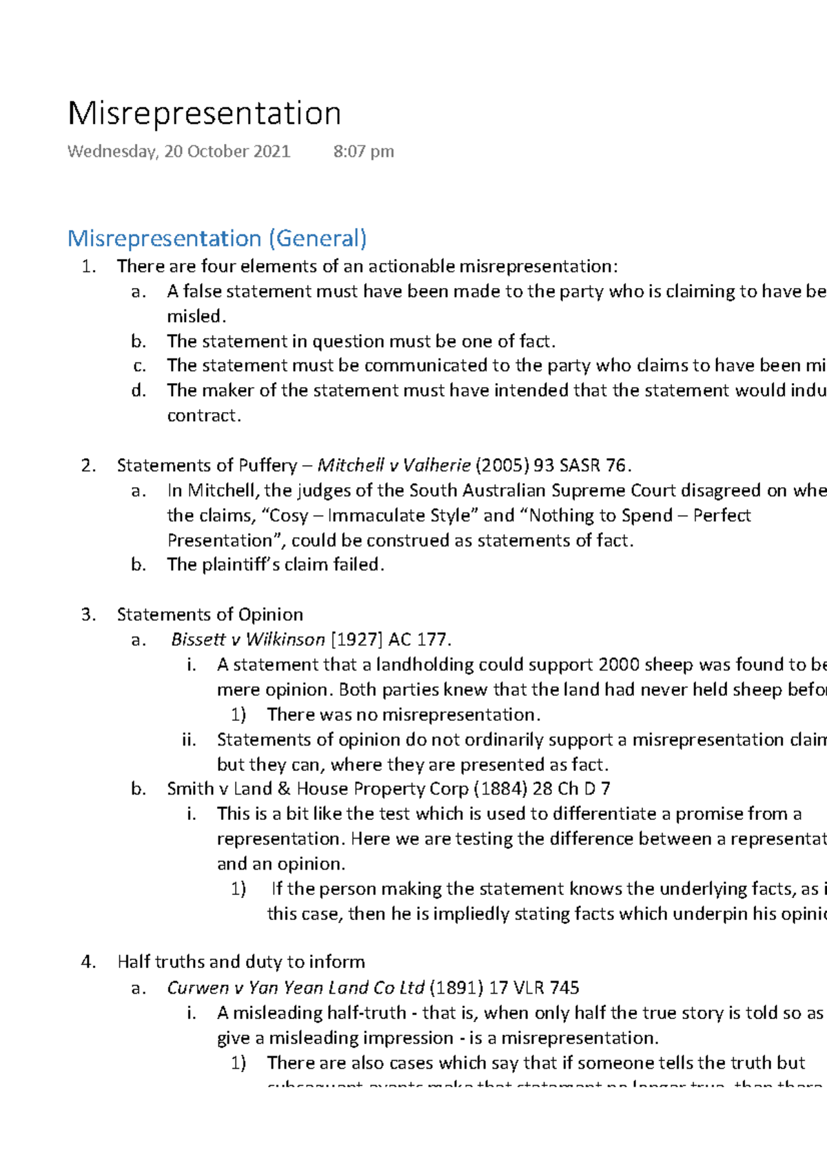Framework for Misrepresentation (Contract Law) - Misrepresentation ...