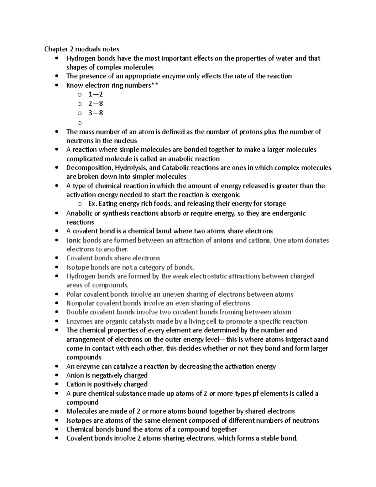 Chapter 2 modules notes - Chapter 2 moduals notes Hydrogen bonds have ...