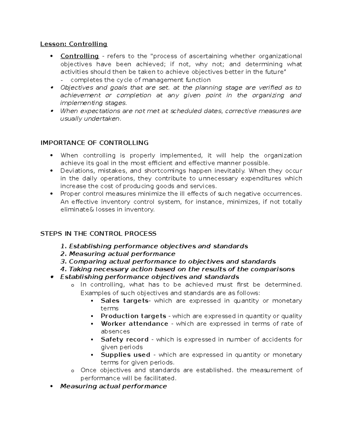 Eng Man Long Quiz 3 Reviewer - Lesson: Controlling Controlling - refers ...