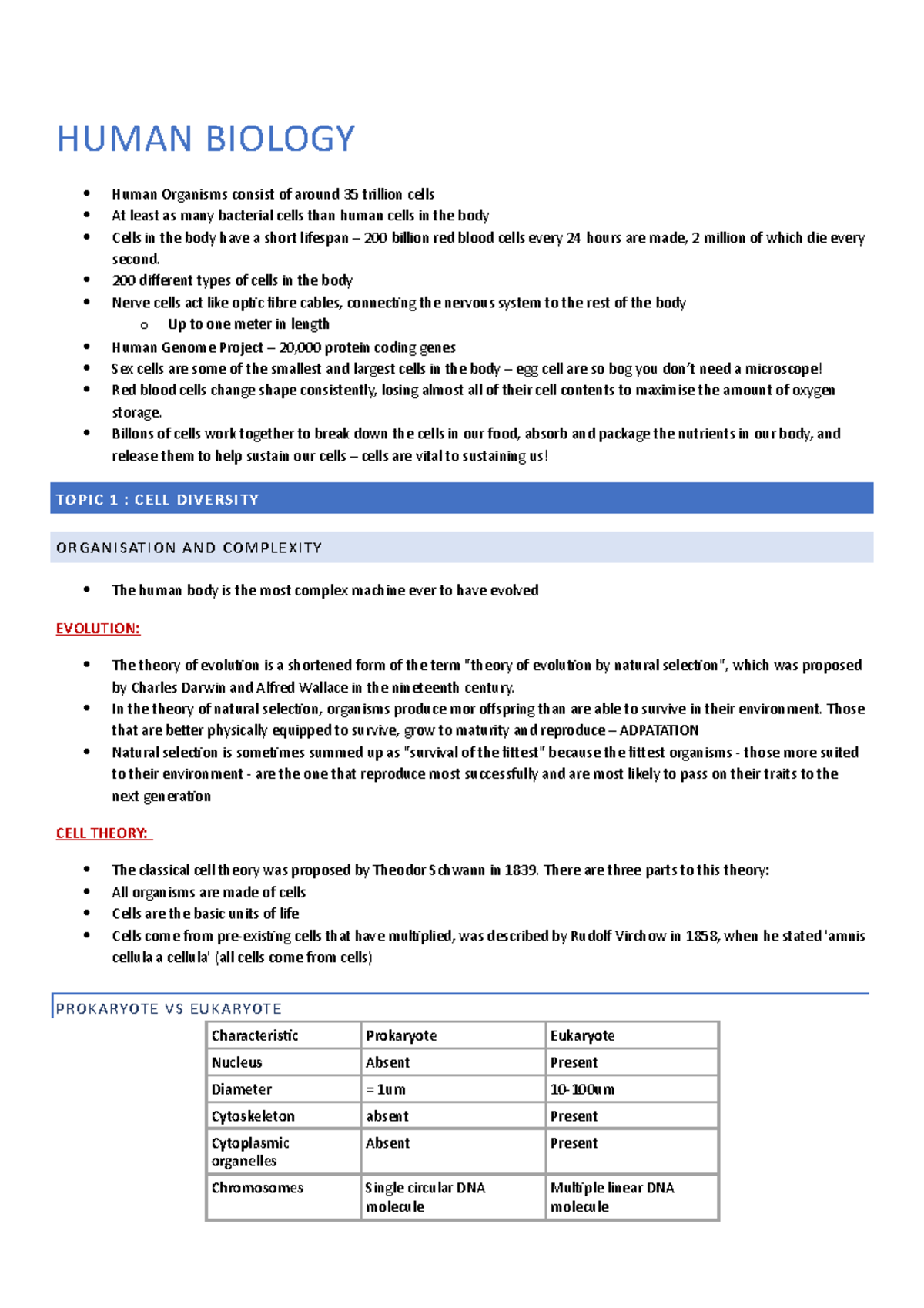 Human Biology Notes - HUMAN BIOLOGY Human Organisms consist of around ...
