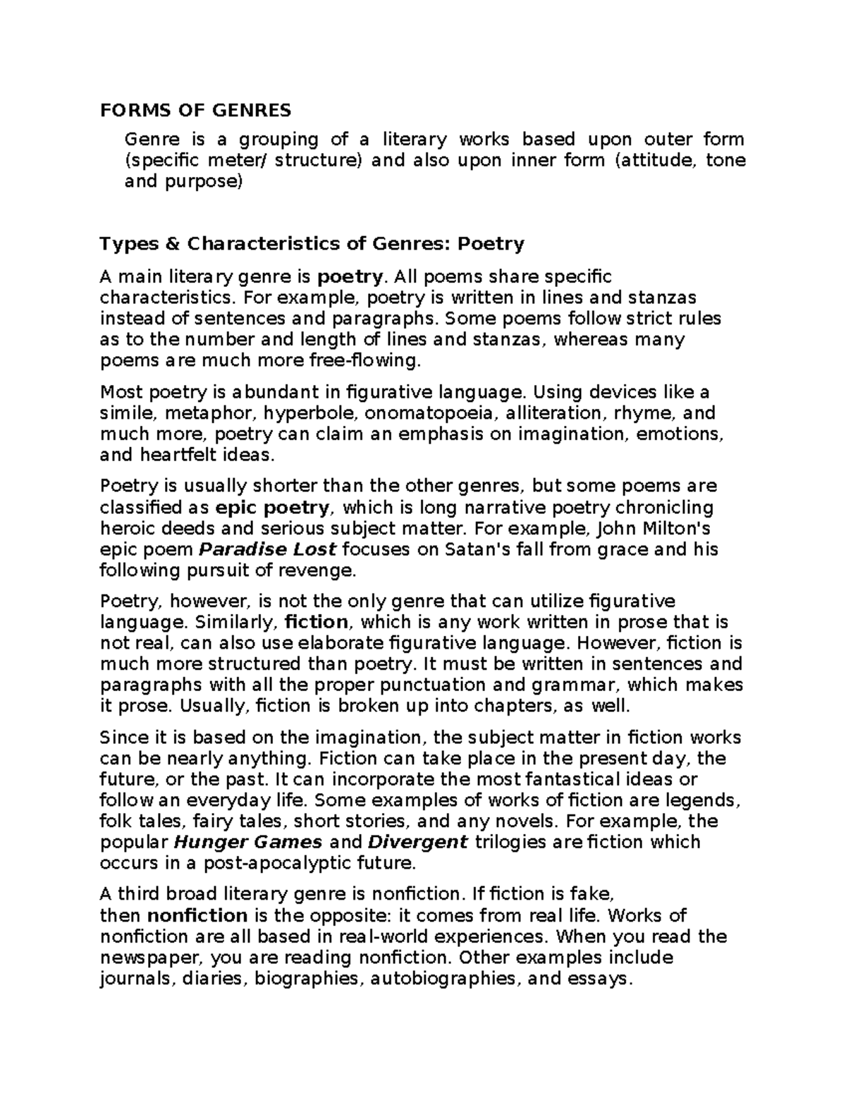 Forms-OF- Genres - it is a form of genre - FORMS OF GENRES Genre is a ...