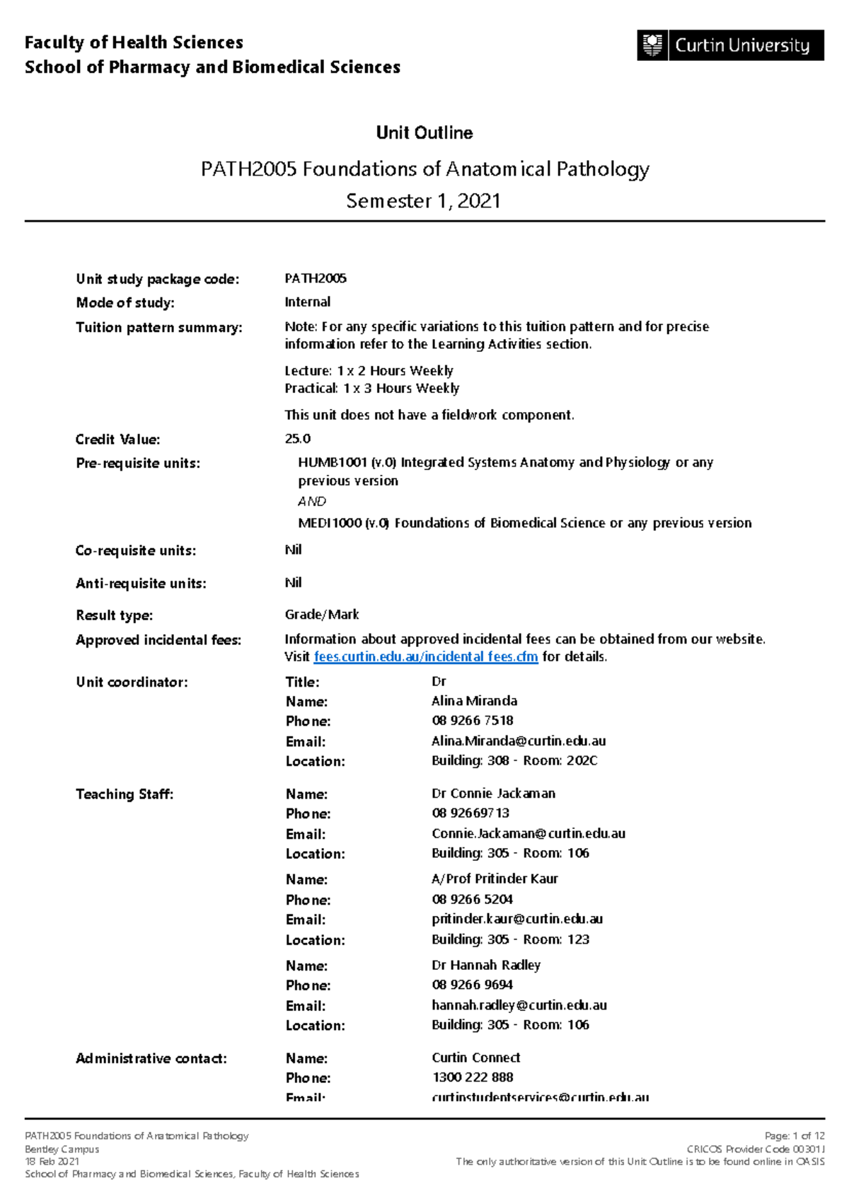 PATH2005 Foundations of Anatomical Pathology Semester 1 2021 Bentley ...