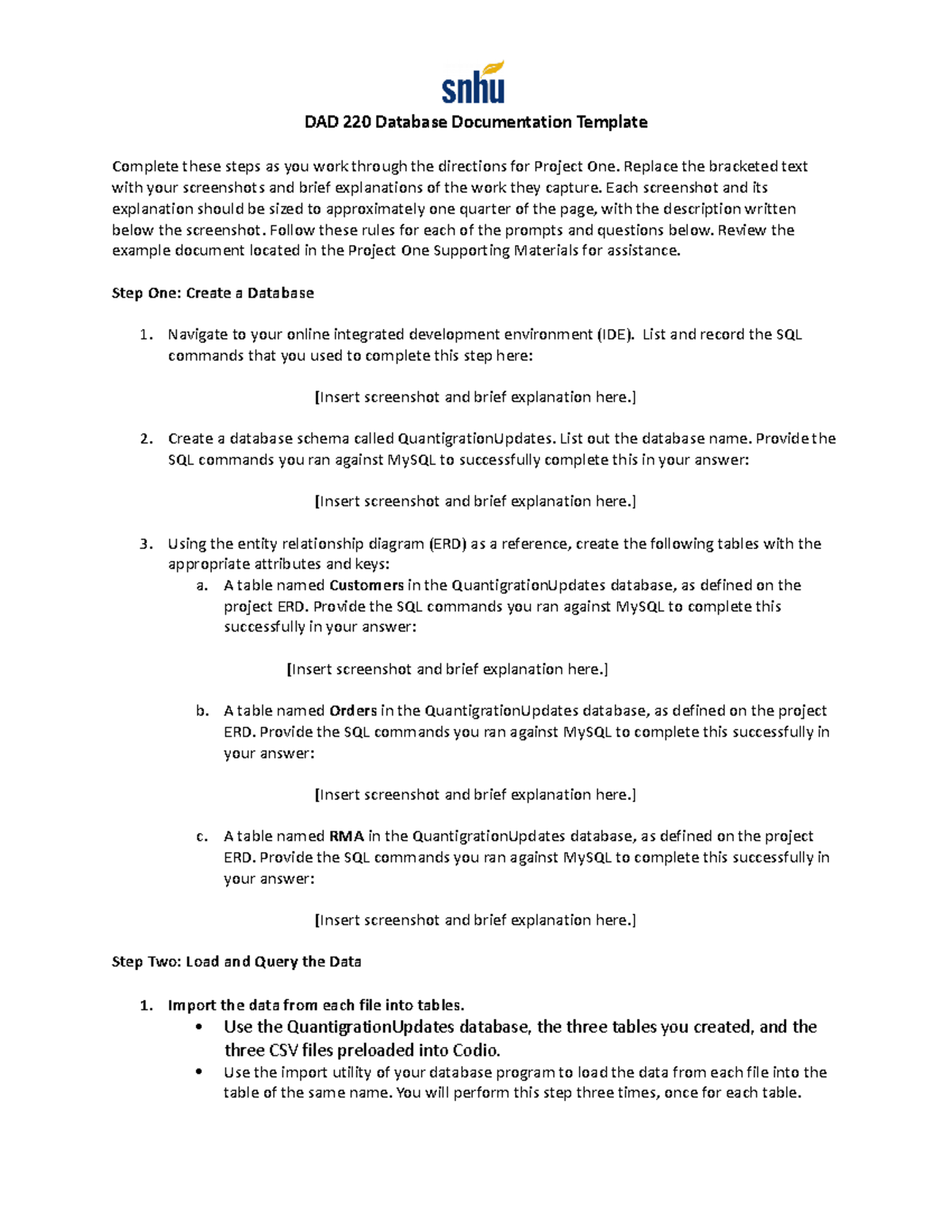 DAD 220 Database Documentation Template - DAD 220 Database Documentation Template Complete these ...