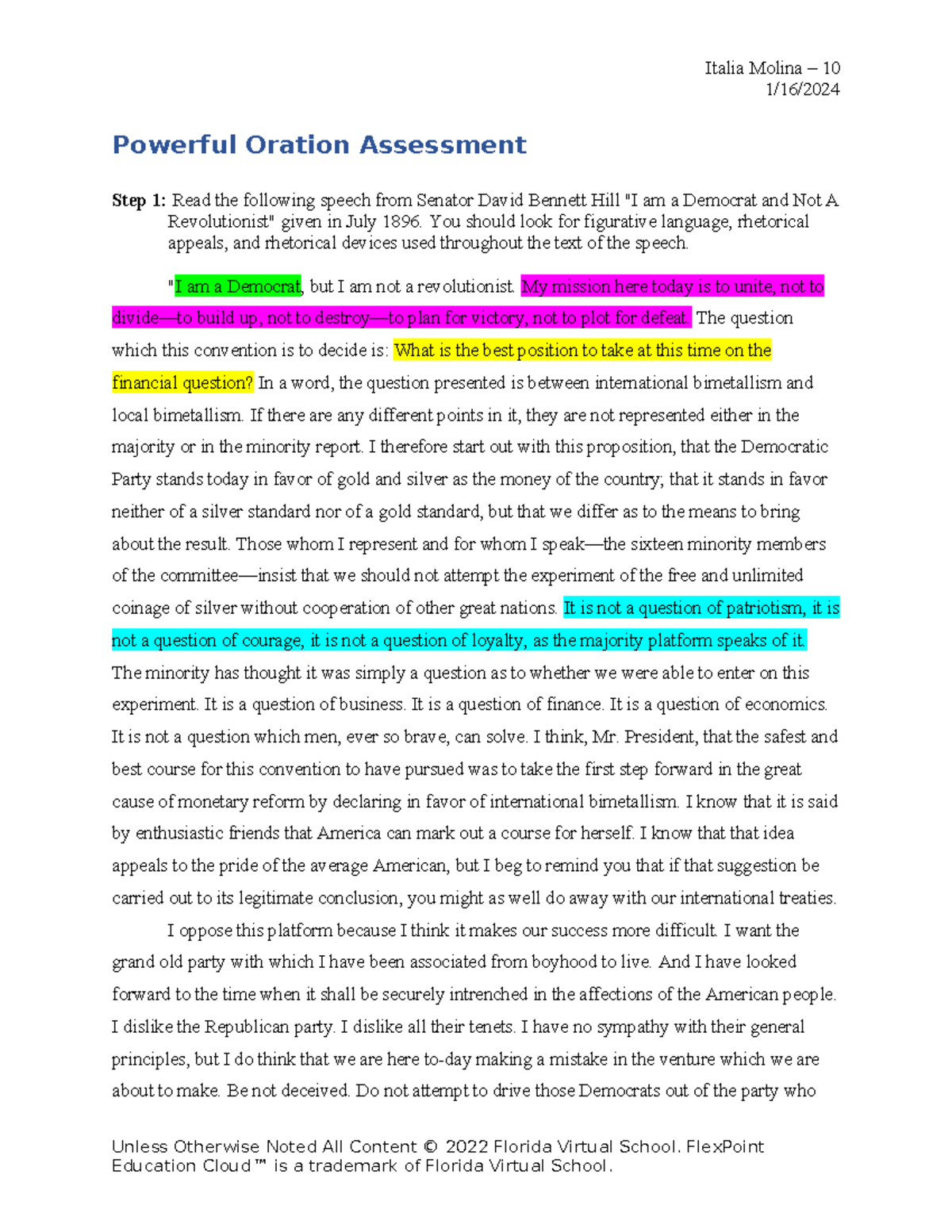 Powerful oration assess rubric - 1/16/ Powerful Oration Assessment Step ...